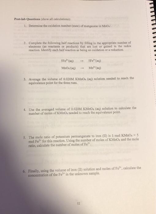 Solved EXPERIMENT 9: ANALYSIS OF AN IRON (II) SOLUTION BY | Chegg.com