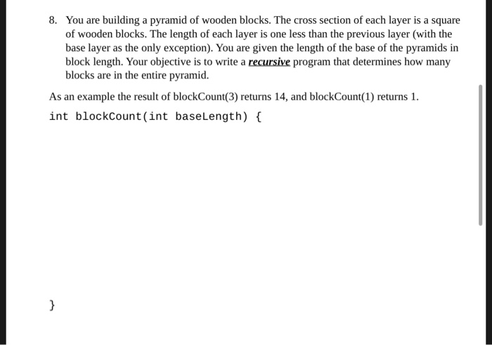 Solved 8. You are building a pyramid of wooden blocks. The | Chegg.com