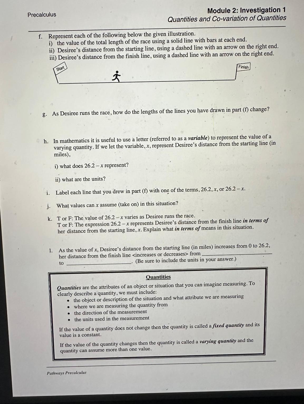 Solved PrecalculusModule 2: Investigation 1Quantities and | Chegg.com