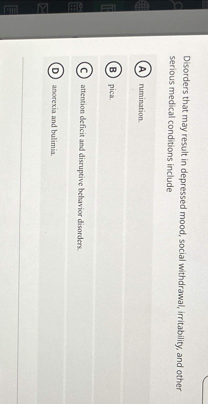 Solved Disorders that may result in depressed mood, social | Chegg.com