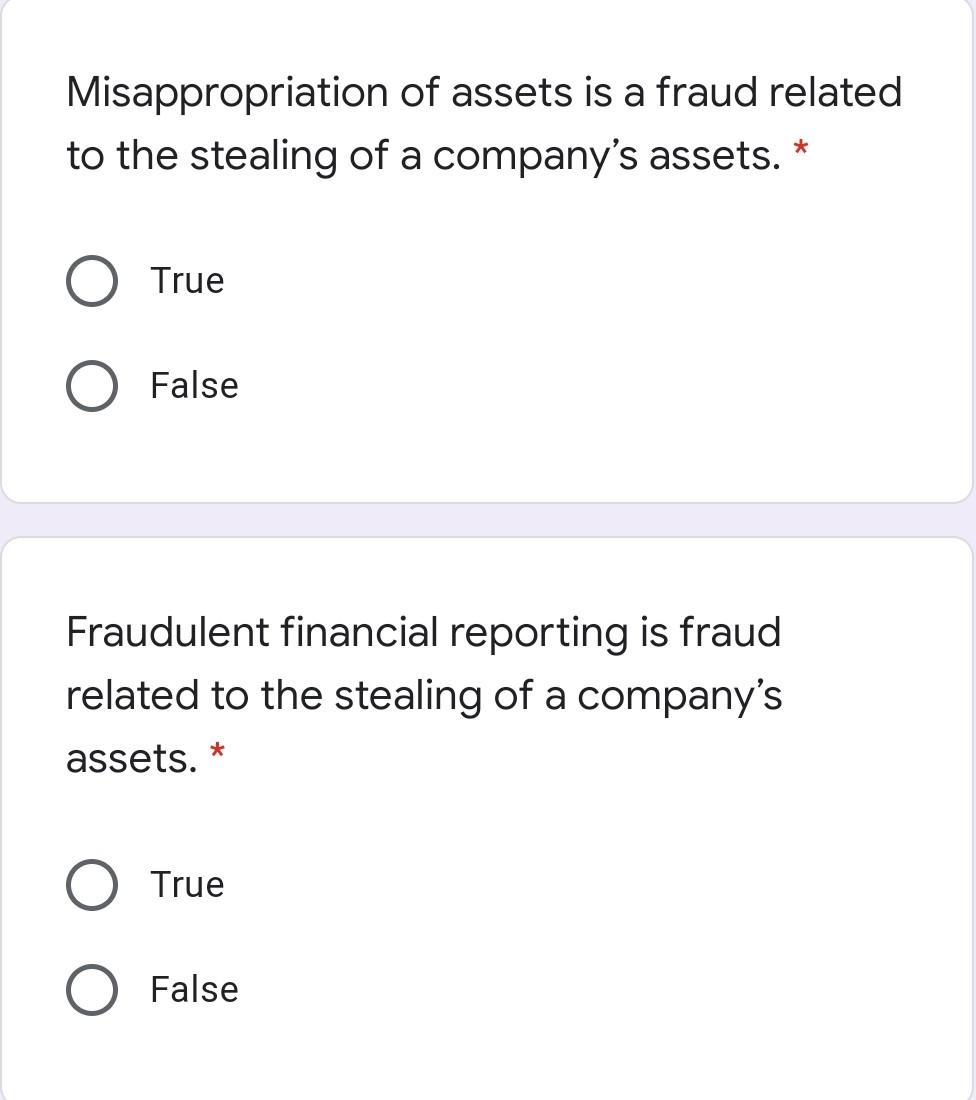 Solved Misappropriation of assets is a fraud related to the | Chegg.com