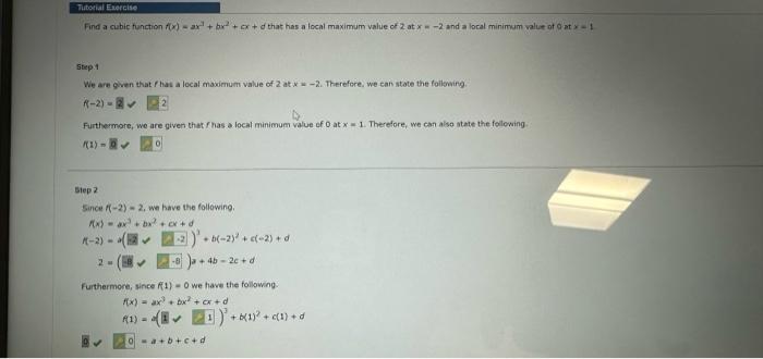 Solved Find a cubic function f(x)=3x2+bx2+cx+d that has a | Chegg.com