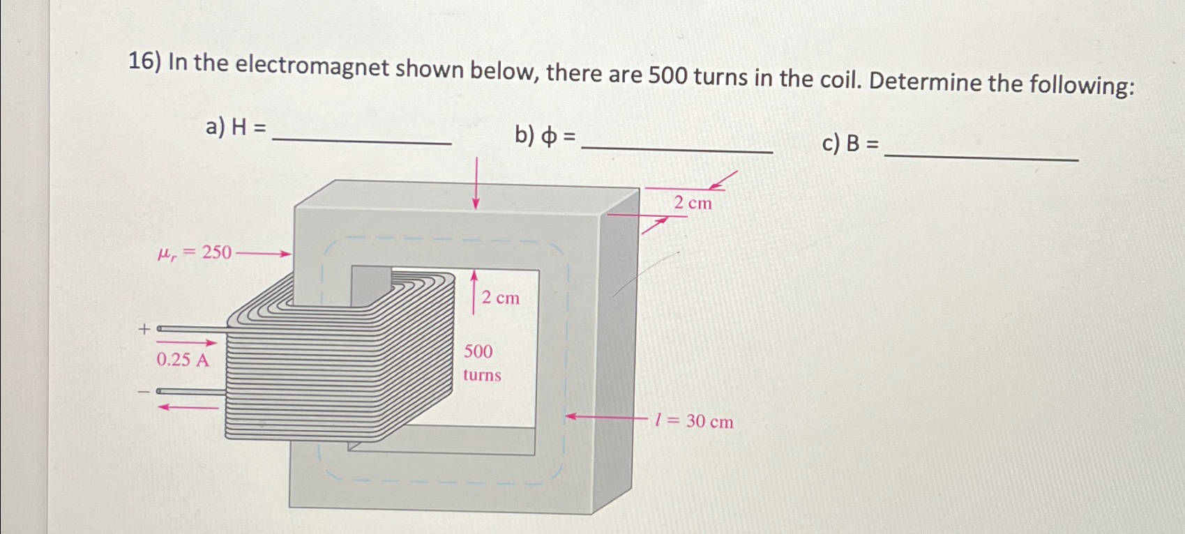 Solved In the electromagnet shown below, there are 500 | Chegg.com