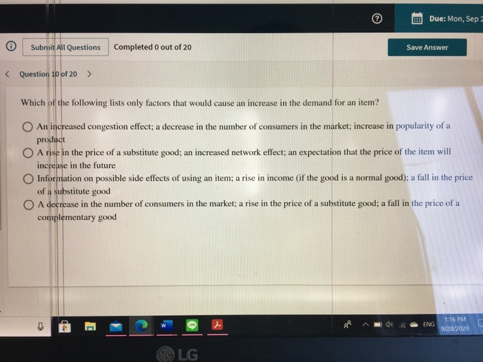 Solved Due: Mon, Sep Submit All Questions Completed 0 out of | Chegg.com