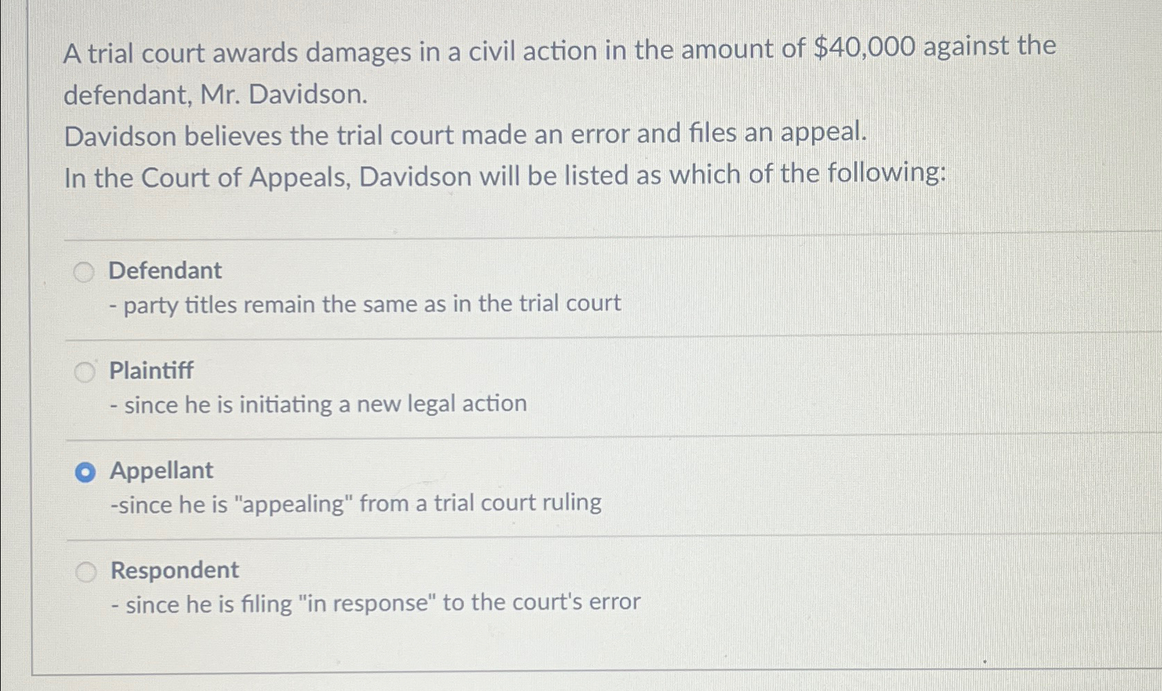 Solved A trial court awards damages in a civil action in the | Chegg.com