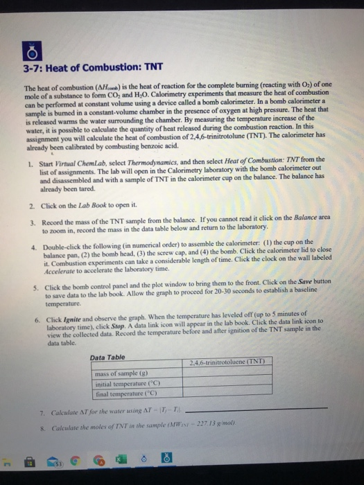 o 3-7: Heat of Combustion: TNT The heat of combustion | Chegg.com