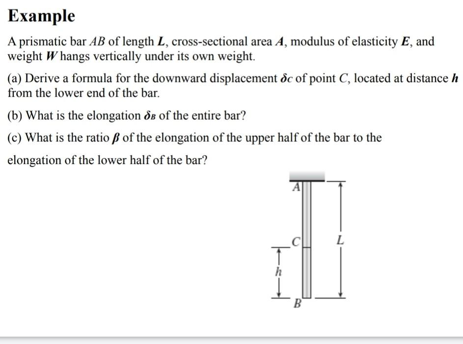 Solved Example A prismatic bar AB of length L, | Chegg.com