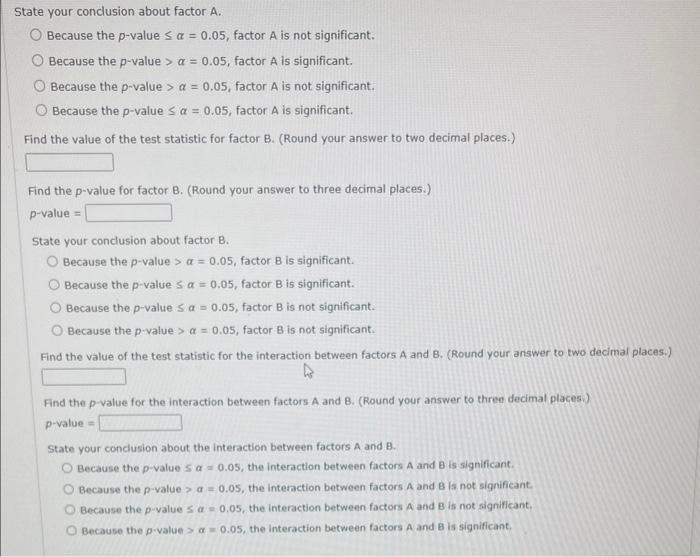 Solved The calculations for a factorial experiment involving | Chegg.com
