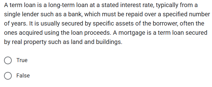 Solved A term loan is a long-term loan at a stated interest | Chegg.com