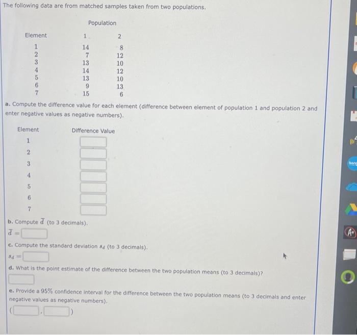 Solved The following data are from matched samples taken | Chegg.com