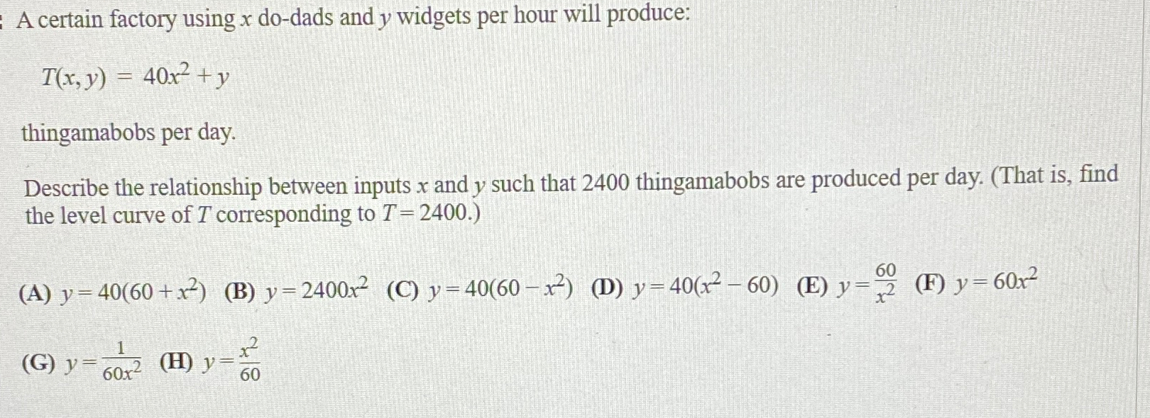 Solved A certain factory using x ﻿do-dads and y ﻿widgets per | Chegg.com