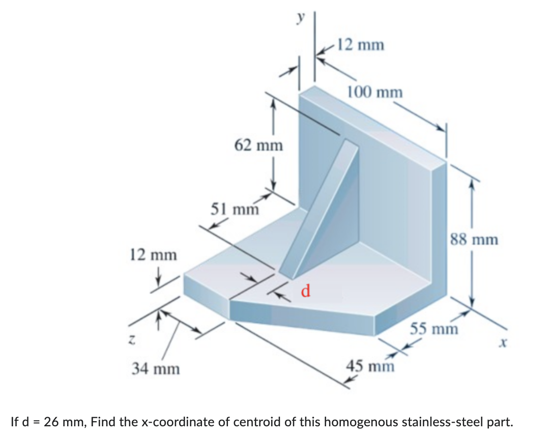 Solved If d = 26 ﻿mm, ﻿Find the x-coordinate of centroid of | Chegg.com