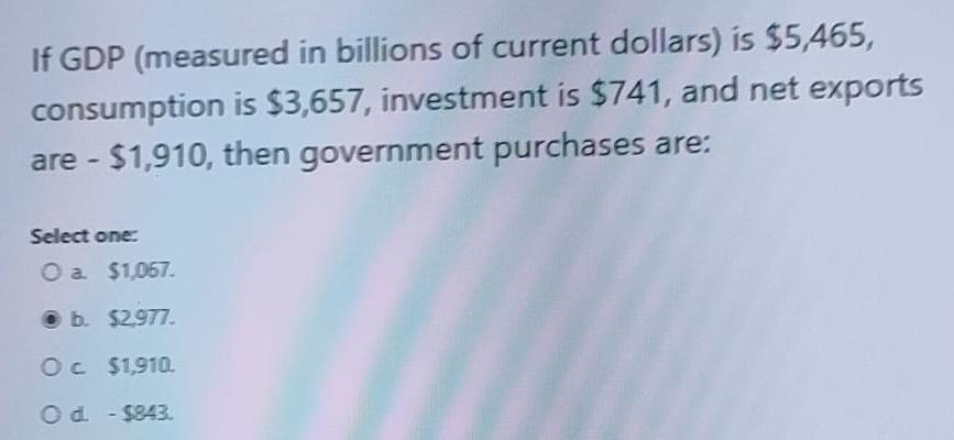 Solved If GDP (measured in billions of current dollars) ﻿is | Chegg.com