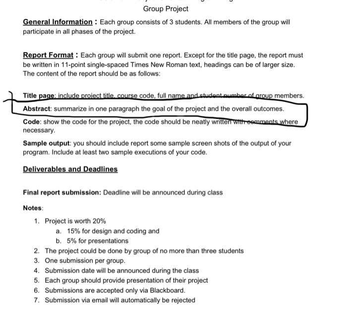 Solved Group Project General Information : Each group | Chegg.com