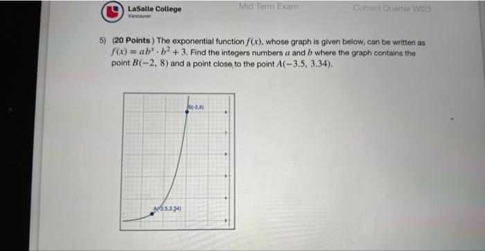 Solved 5) (20 Points) The exponential function f(x), whose | Chegg.com