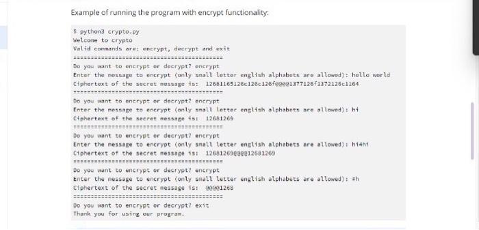 Solved Example of running the program with encrypt | Chegg.com