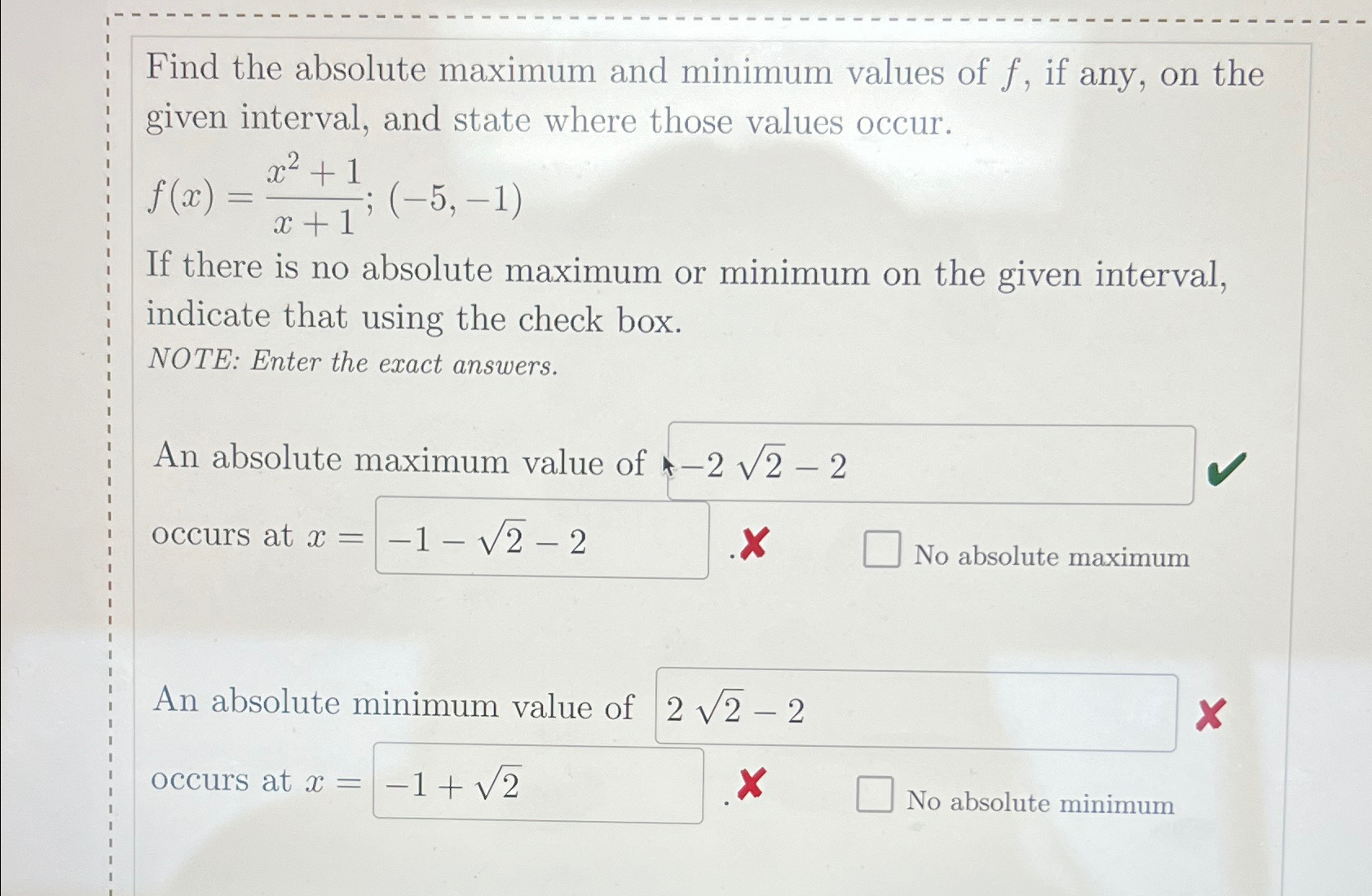Solved Find the absolute maximum and minimum values of f, | Chegg.com