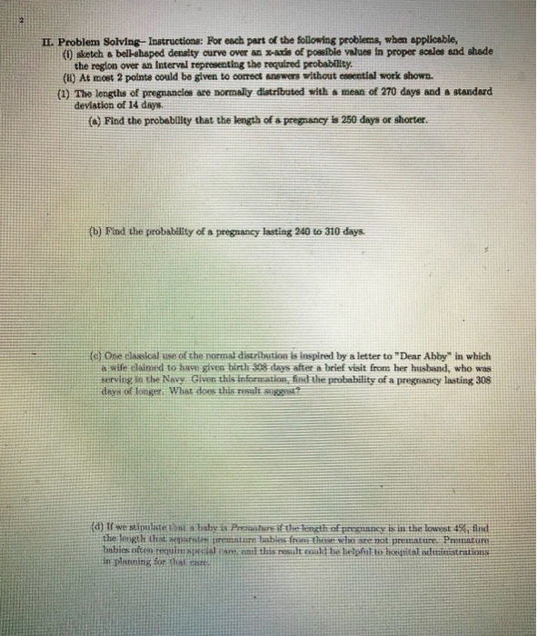 Solved II. Problem Solving-Instructions: For each part of | Chegg.com