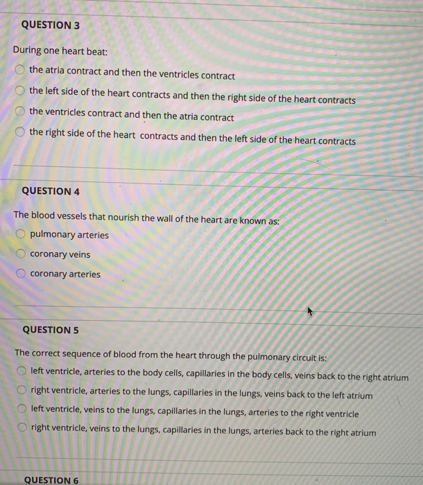 Solved QUESTION 3 During one heart beat: the atria contract | Chegg.com