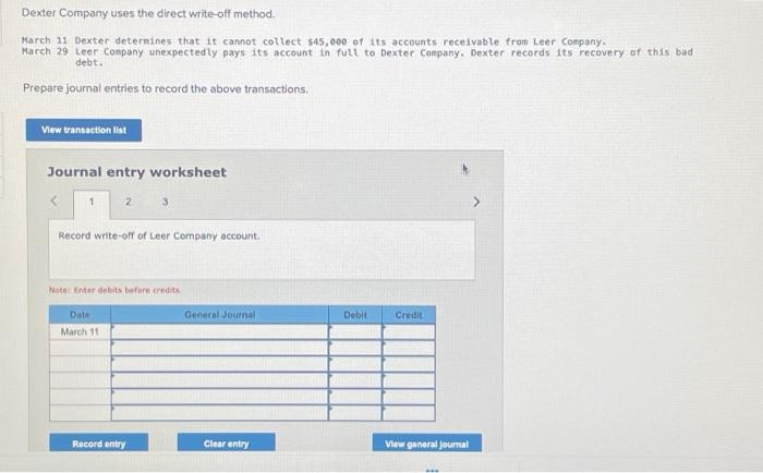 Solved Dexter Company uses the direct write-off method. | Chegg.com