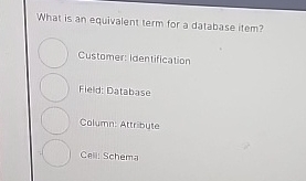 Solved What is an equivalent term for a database | Chegg.com