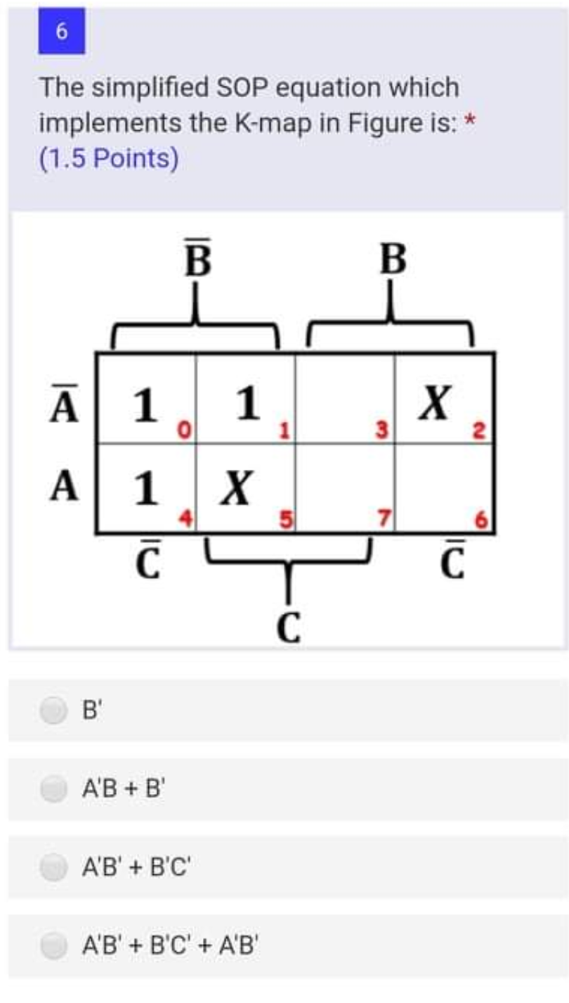 Solved 6 The simplified SOP equation which implements the | Chegg.com