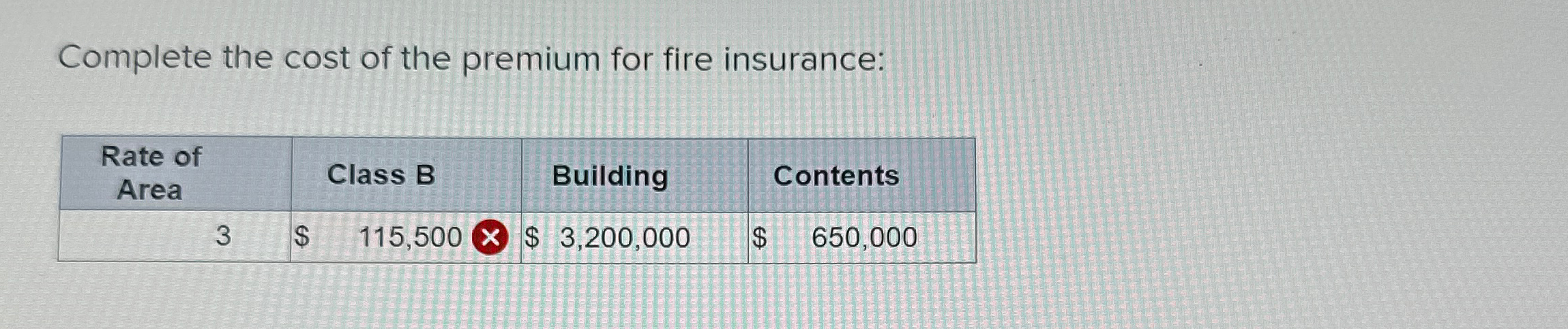 Solved Complete the cost of the premium for fire | Chegg.com