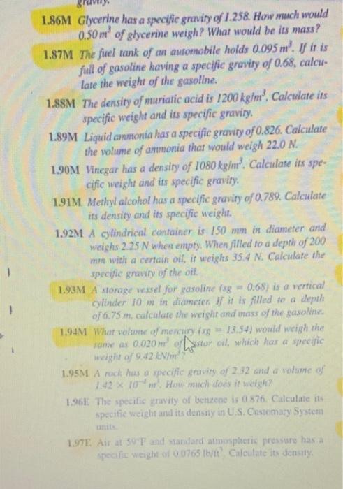 Solved 1.86M Glycerine has a specific gravity of 1.258. How | Chegg.com