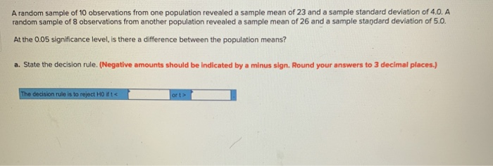 Solved A random sample of 10 observations from one | Chegg.com