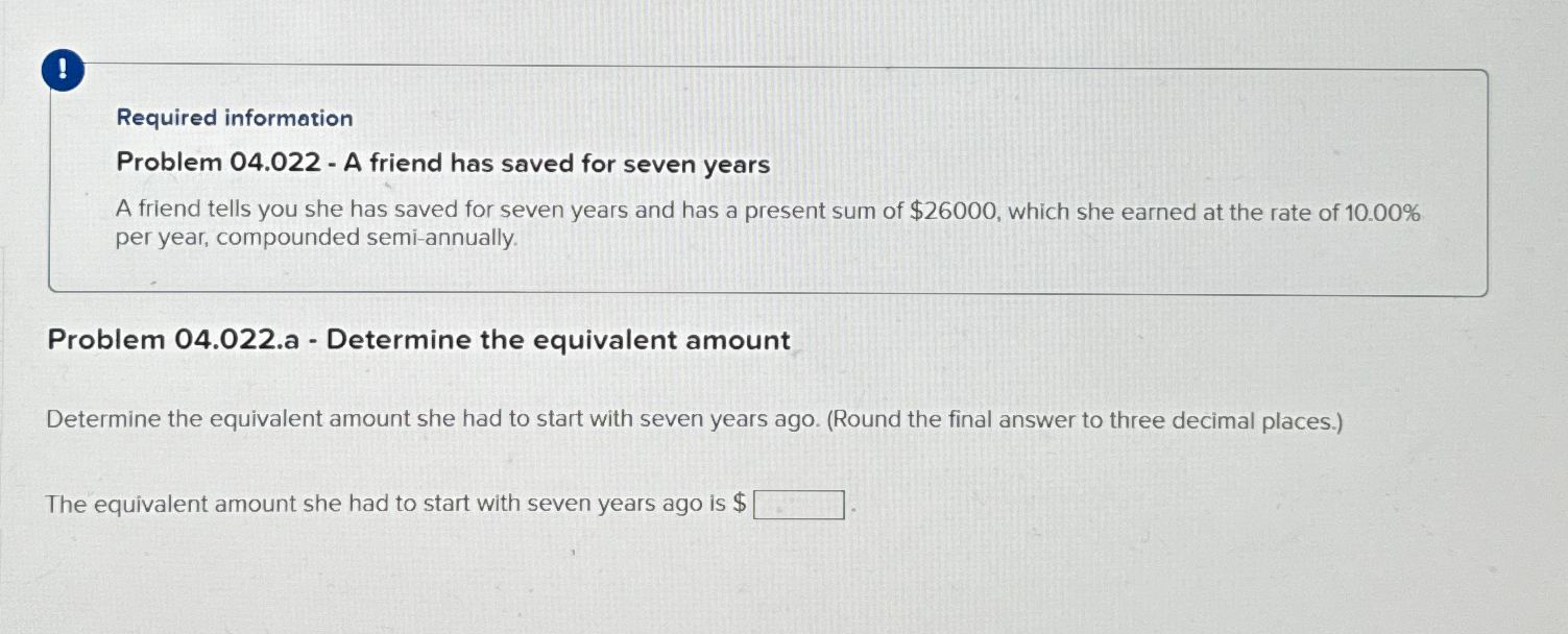 Solved !Required informationProblem 04.022 - ﻿A friend has | Chegg.com