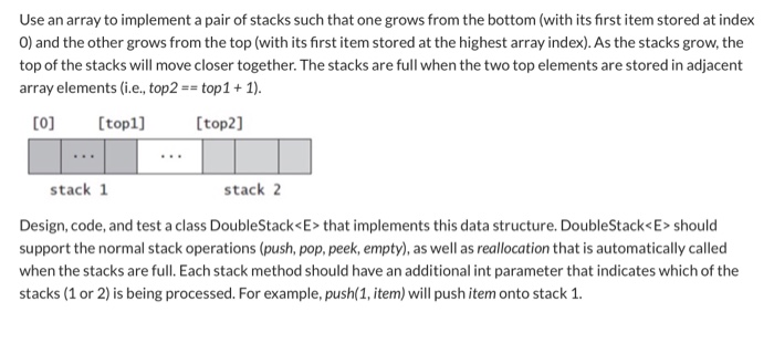 Solved Use an array to implement a pair of stacks such that | Chegg.com
