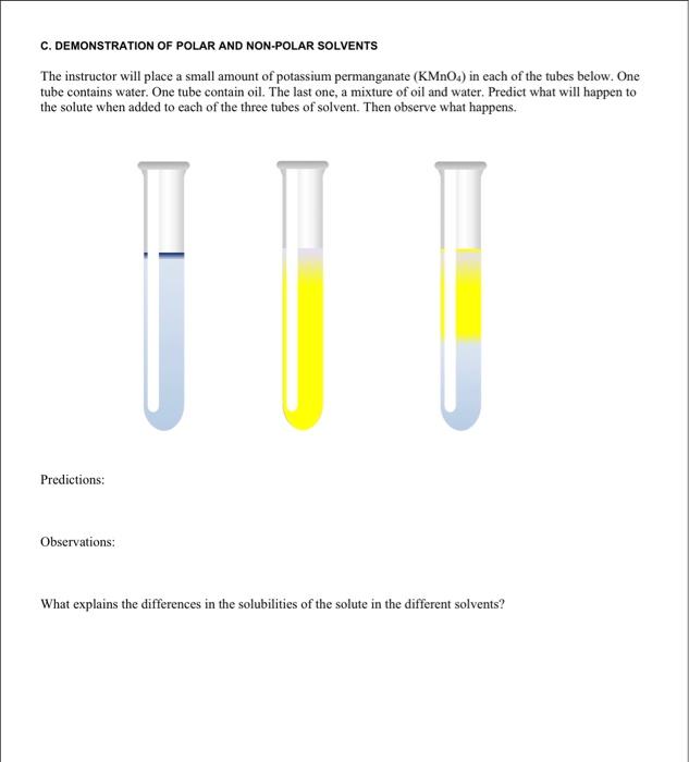 Solved C. DEMONSTRATION OF POLAR AND NON-POLAR SOLVENTS The | Chegg.com