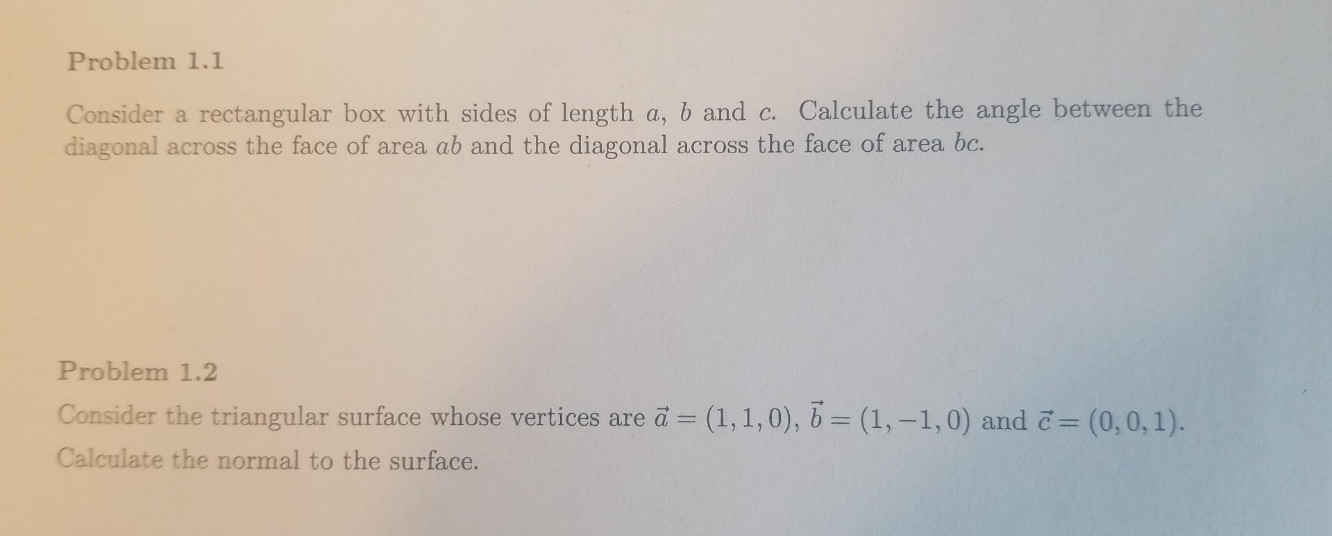Solved Consider a rectangular box with sides of length a,b | Chegg.com