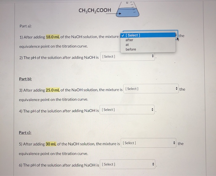 Solved A 10.0 mL sample of 0.75 M CH3CH2COOH(aq) is titrated | Chegg.com
