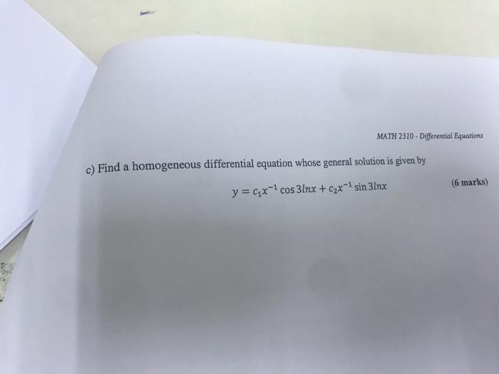 Solved MATH 2310 - Differential Equations c) Find a | Chegg.com
