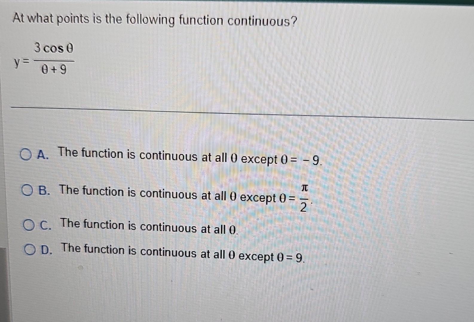 Solved At what points is the following function continuous? | Chegg.com