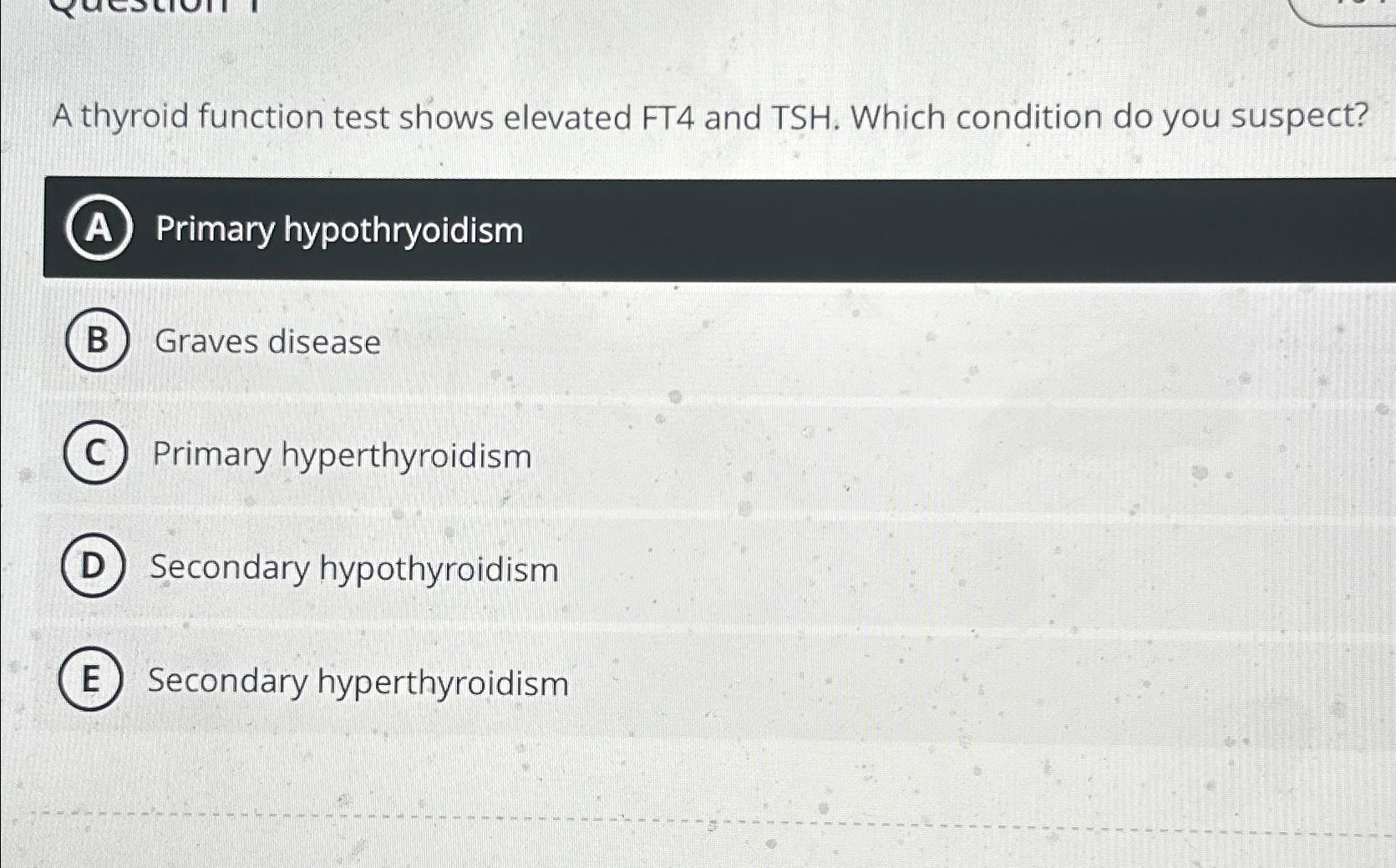 Solved A thyroid function test shows elevated FT4 ﻿and TSH. | Chegg.com