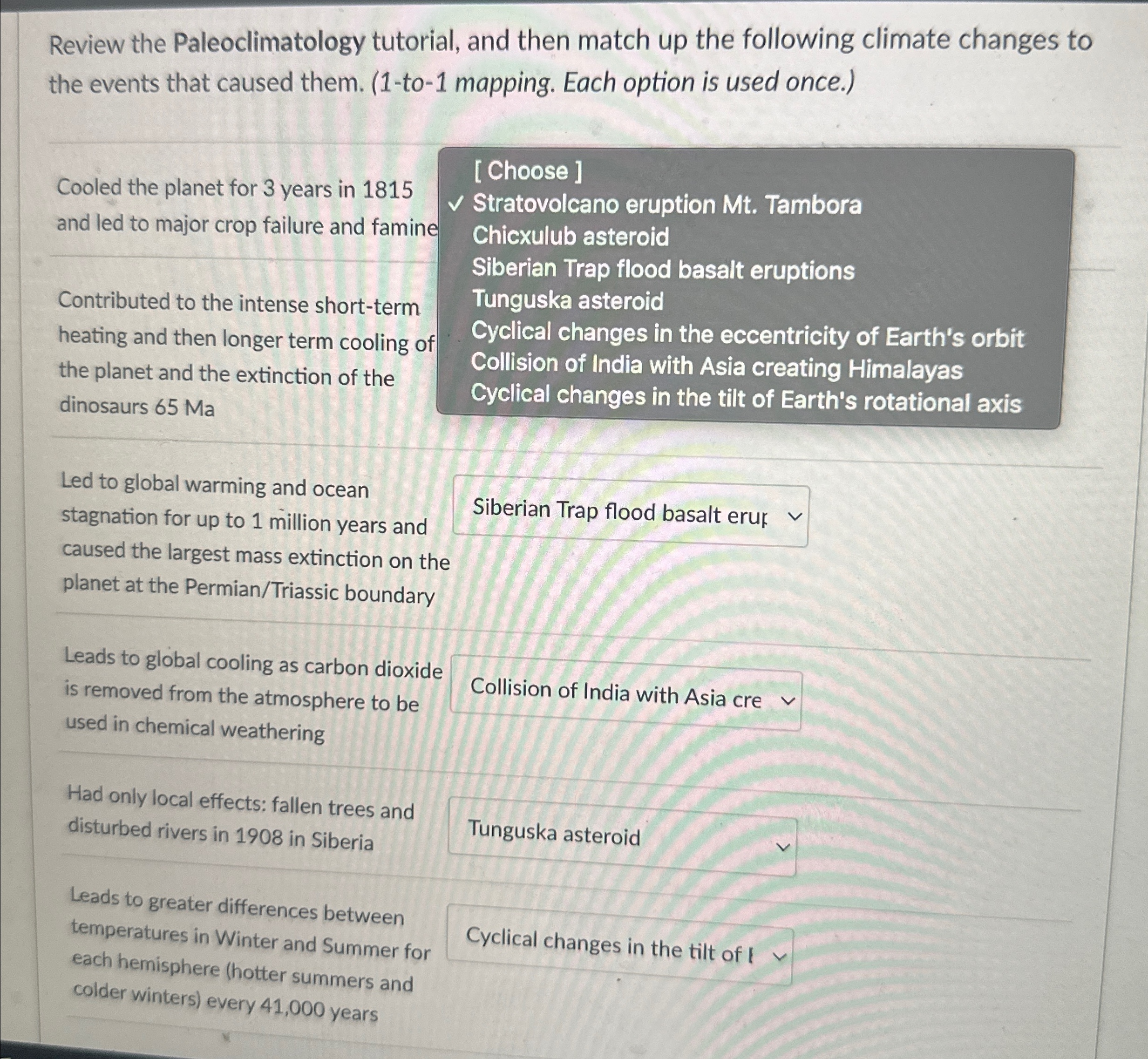Solved Review the Paleoclimatology tutorial, and then match | Chegg.com