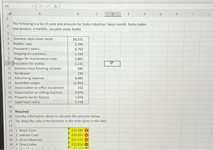 Solved The following is a list of costs and amounts for | Chegg.com