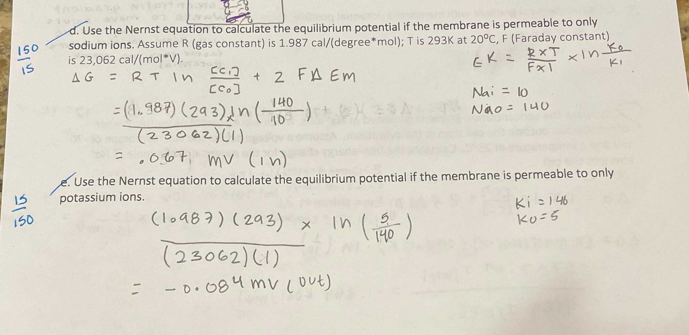 Solved d. ﻿Use the Nernst equation to calculate the | Chegg.com
