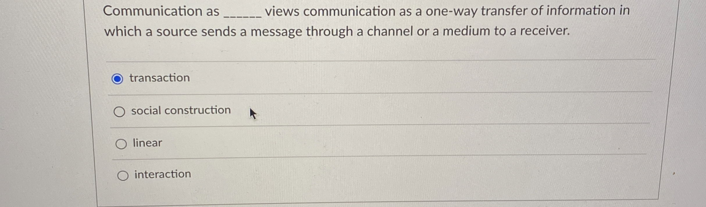 Solved Communication as q, ﻿views communication as a one-way | Chegg.com