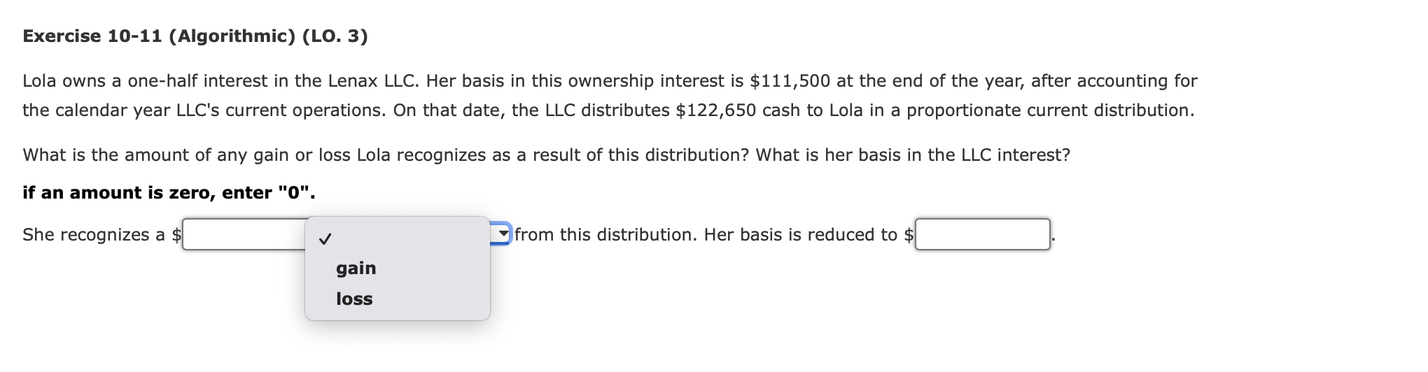 Solved Exercise 10-11 (Algorithmic) (LO. 3)Lola owns a | Chegg.com