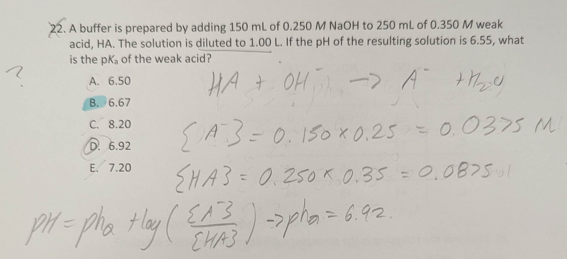 Solved A buffer is prepared by adding 150mL ﻿of 0.250MNaOH | Chegg.com