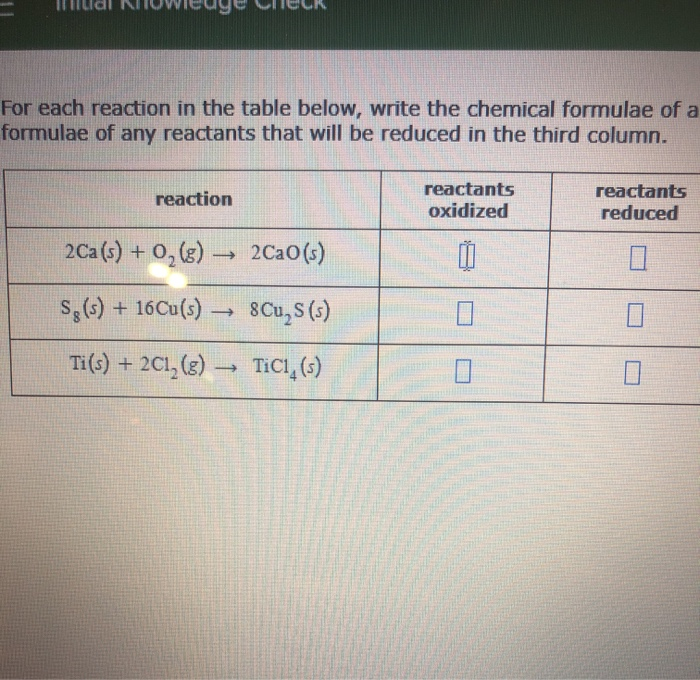 Solved for each reaction below write the chemical formulas | Chegg.com