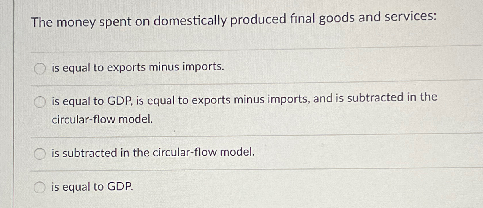 Solved The money spent on domestically produced final goods | Chegg.com