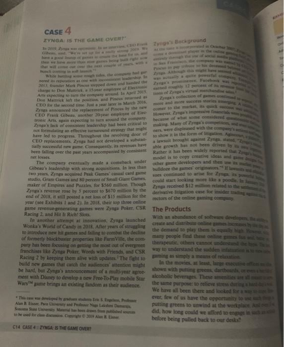 Solved CASE 4 ZVNGA IS THE GAME OVERT" Don Matrick Ieft the | Chegg.com