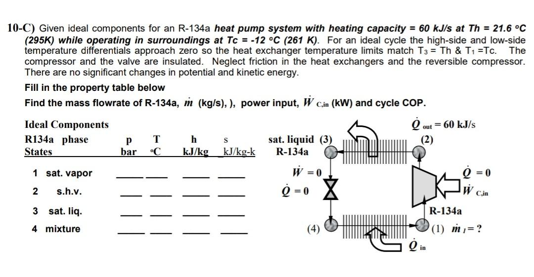 Solved 10-C) Given ideal components for an R-134a heat pump | Chegg.com