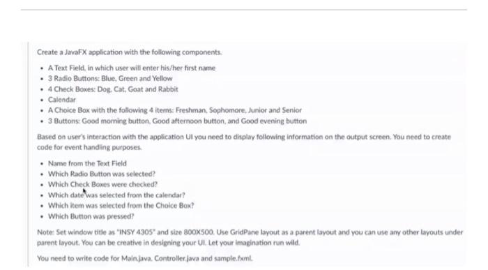 Solved Create a JavaFX application with the following | Chegg.com