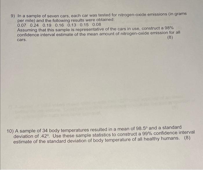 Solved 9) In a sample of seven cars, each car was tested for | Chegg.com
