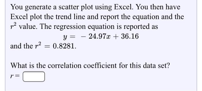 Solved You generate a scatter plot using Excel. You then | Chegg.com